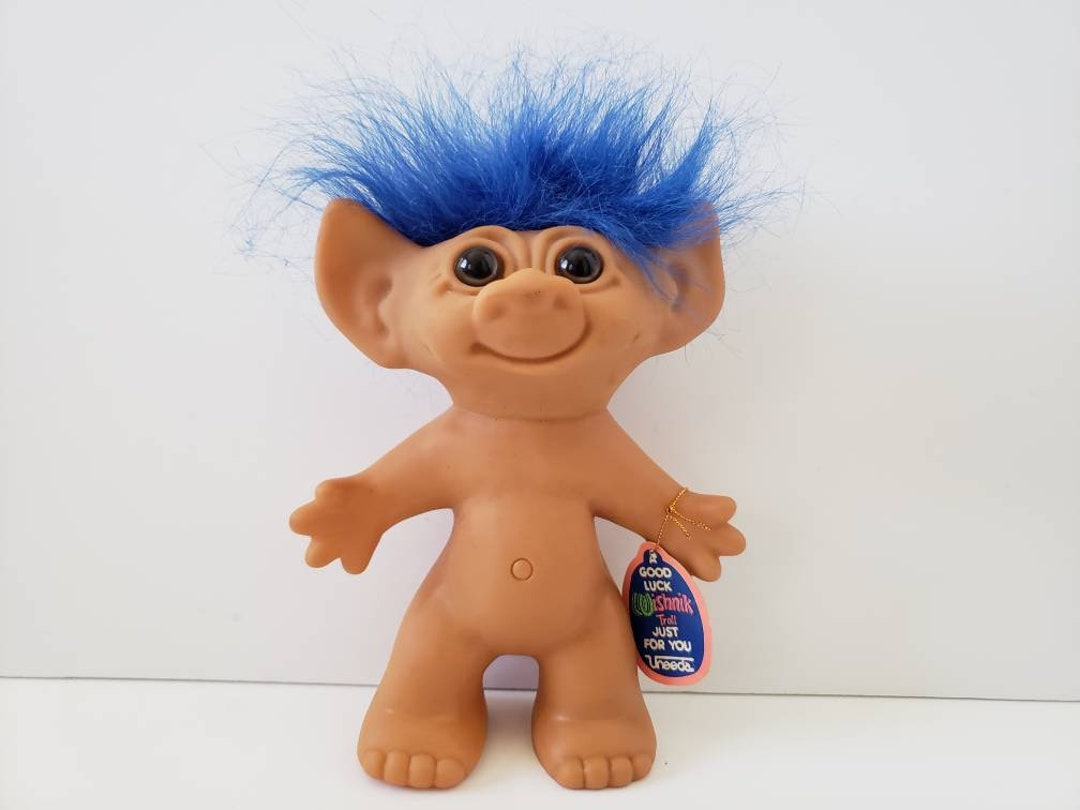 Vintage Wishnik Troll Doll, Uneeda, Double Horseshoe, Blue Hair Trolls ...