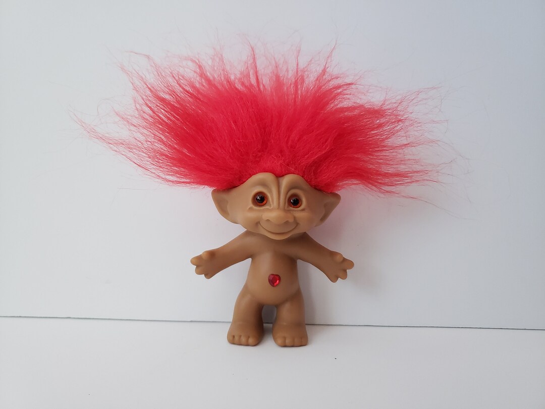 Vintage Ace Novelty Treasure Troll Doll, Red Hair, Orange Eyes, Red ...