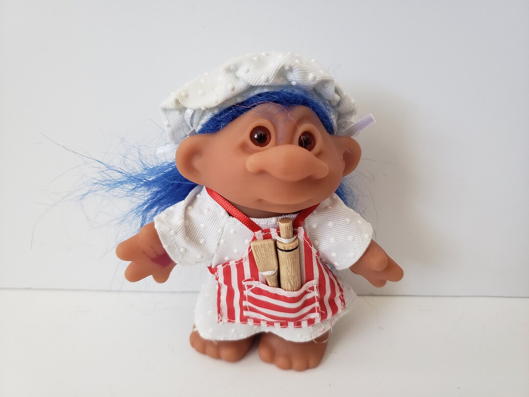Vintage Troll Doll, Cook, Chef, Baker, Blue Hair, 5 Trolls, Mom Troll ...