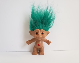 Vintage Ace Novelty Treasure Troll Doll, Green Hair, Green Star Jewel ...