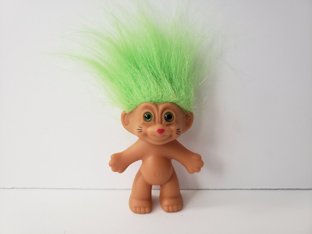 Vintage Russ Troll Doll Halloween Kitty Cat Face, Green Hair Trolls 3 ...