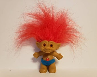 Vintage Ace Novelty Treasure Troll Doll Pink Hair Red Star | Etsy