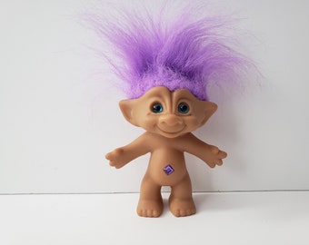 Vintage Ace Novelty Treasure Troll Doll, Purple Hair, Purple Circle ...