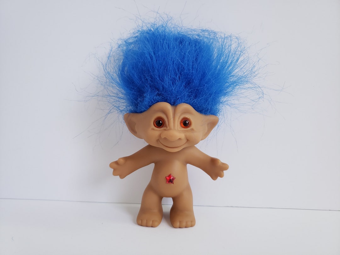 Vintage Ace Novelty Treasure Troll Doll Blue Hair Red Star - Etsy