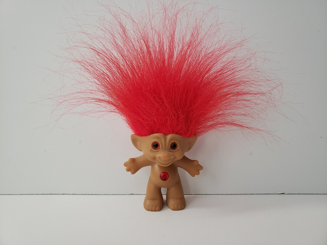 Vintage Ace Novelty Treasure Troll Doll, Red Hair, Red Circle Jewel ...