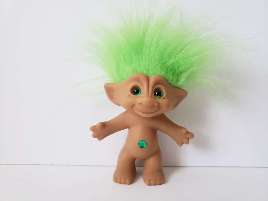 Vintage Ace Novelty Treasure Troll Doll, Green Hair, Green Eyes, Green ...