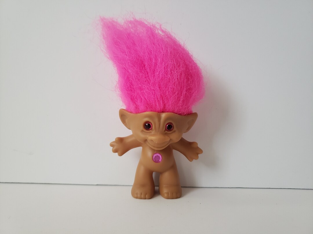 Vintage Ace Novelty Treasure Troll Doll, Pink Hair, Pink Circle Jewel ...