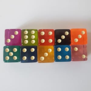 Set of 10 Colored Dice, Transparent Dice, Standard 16mm, Extra Board ...