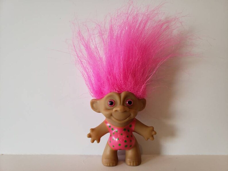 Vintage Monkey Face Troll Doll Bright Eyes Pink Teal | Etsy