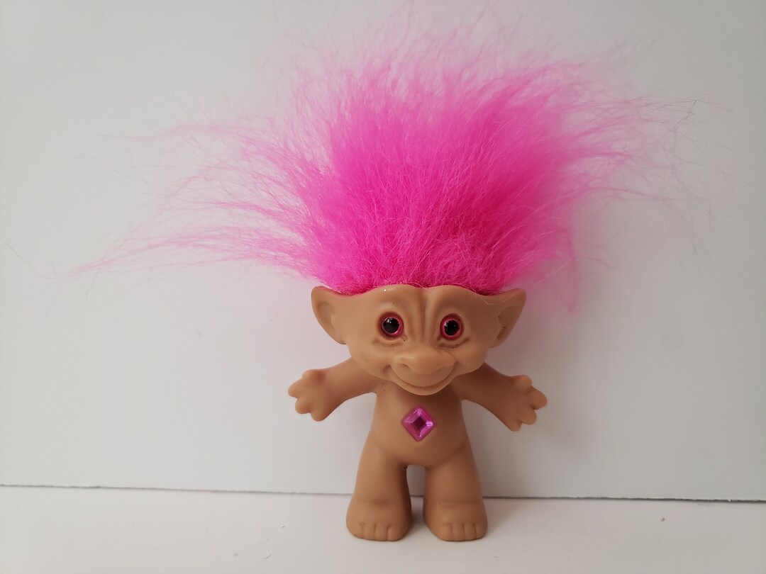 Vintage Ace Novelty Treasure Troll Doll, Rainbow Pink Hair, Pink ...