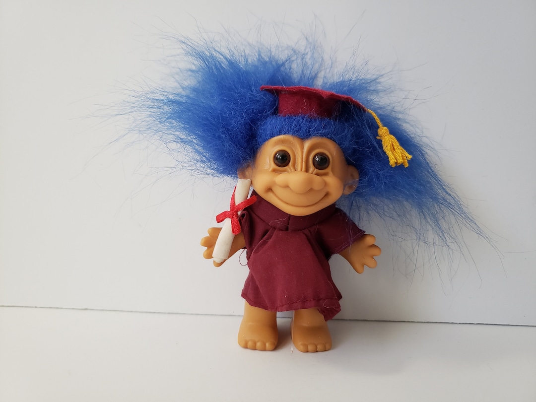 Vintage Russ Troll Doll Graduation Graduate, Blue Hair, 5 Trolls, Grad ...