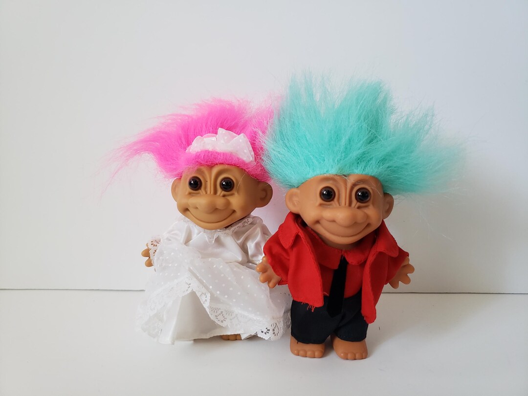 Vintage Wedding Troll Dolls, Bride and Groom Wedding Trolls, Pink and ...