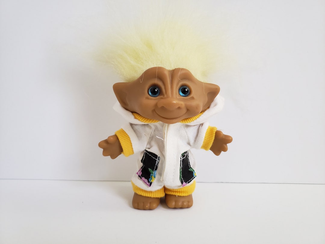 Vintage Ace Novelty Treasure Troll Doll, Yellow Hair, Blue Star Jewel ...