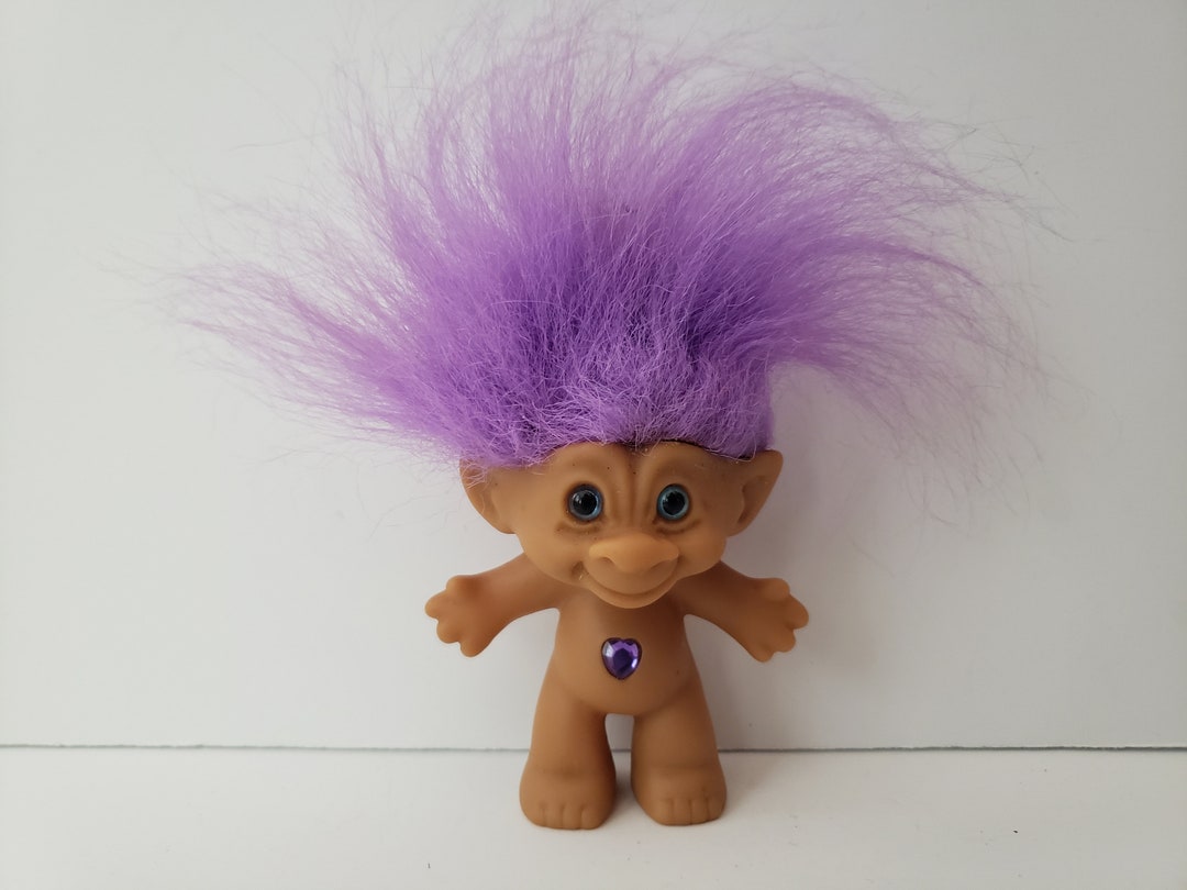 Vintage Ace Novelty Treasure Troll Doll, Blue Eyes, Purple Hair, Purple ...