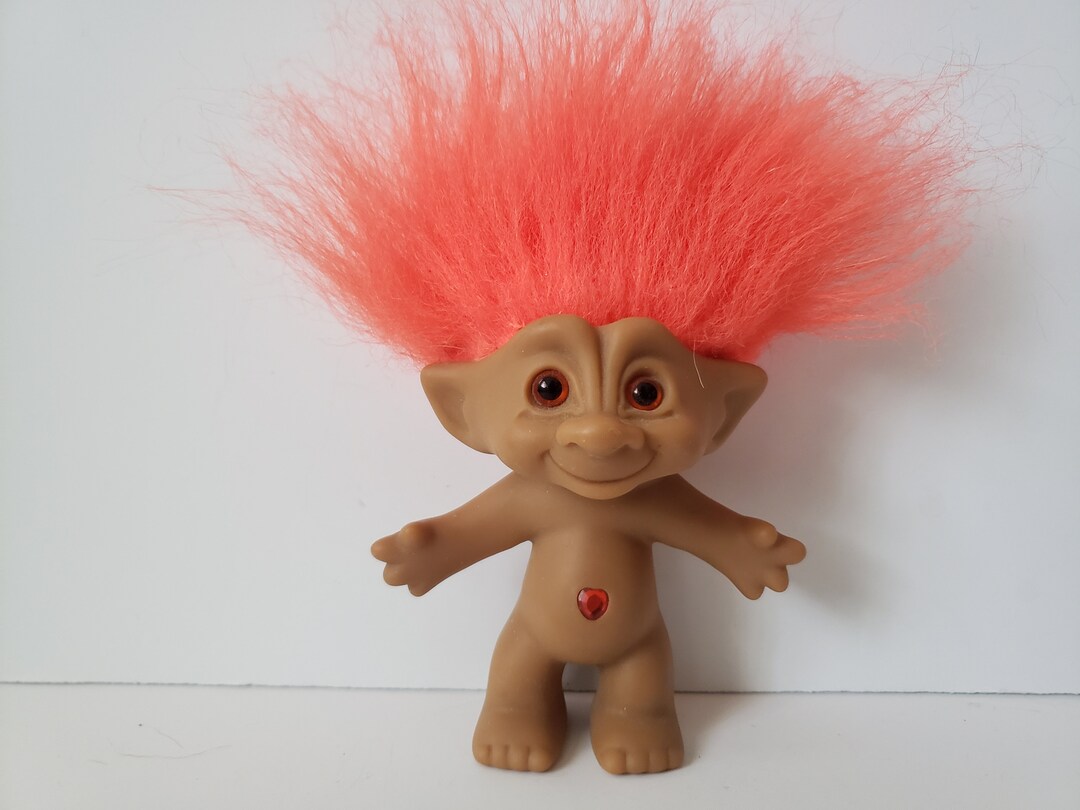 Vintage Ace Novelty Treasure Troll Doll Orange Eyes Orange Hair Orange ...