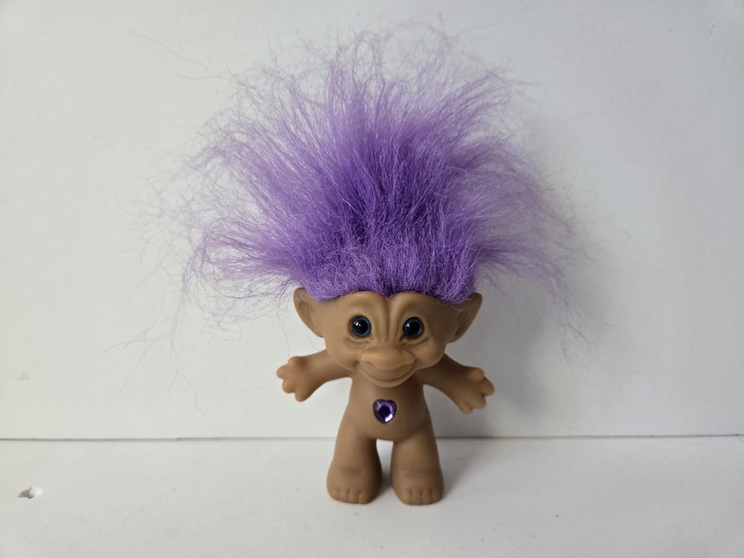 Vintage Ace Novelty Treasure Troll Doll Blue Eyes, Purple Hair, Purple ...