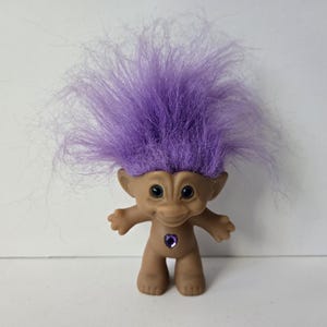 Vintage Ace Novelty Treasure Troll Doll Blue Eyes, Purple Hair, Purple ...
