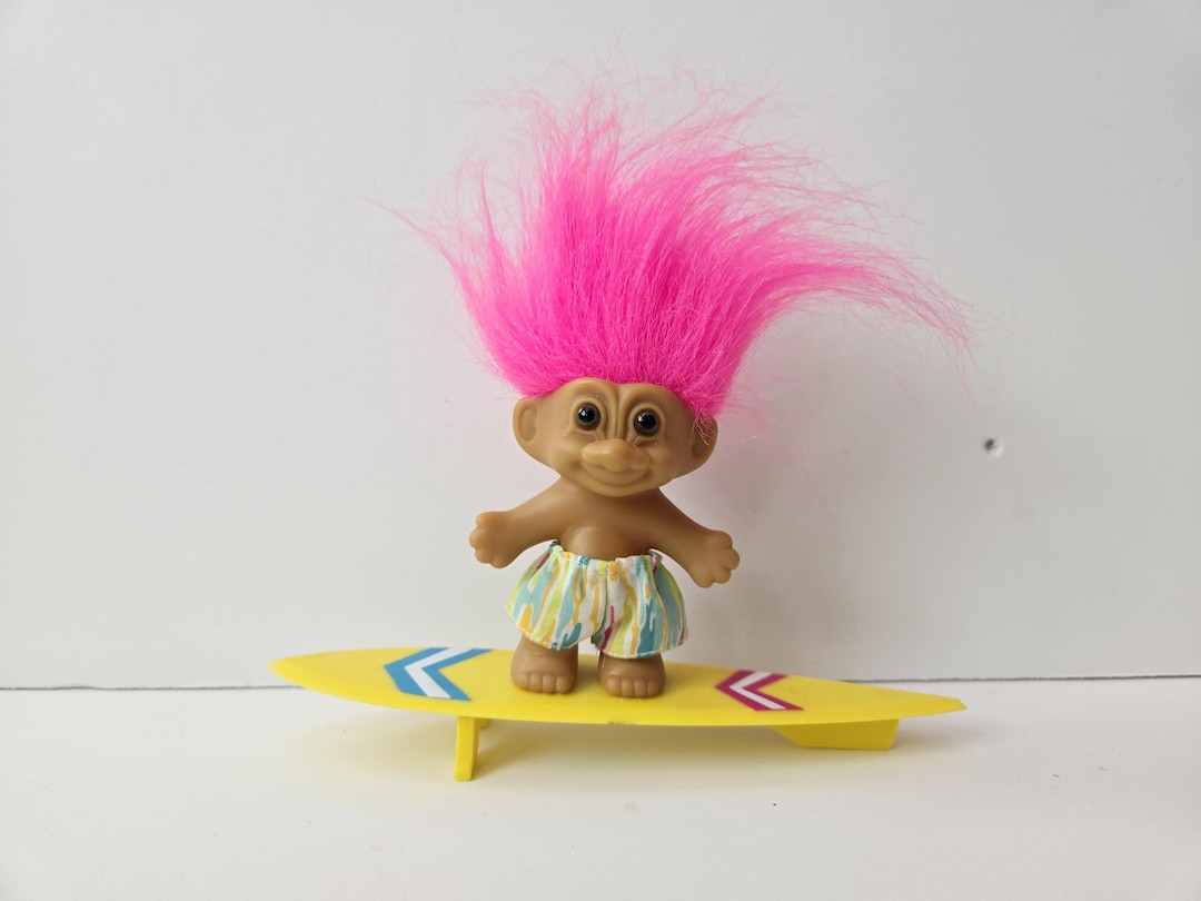 Vintage Russ Troll Doll Surfer, Surf Board, Pink Hair, Surfing Trolls 3 ...