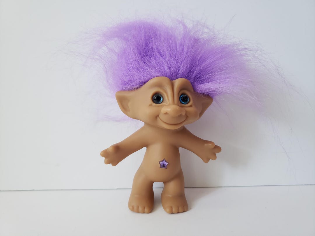 Vintage Ace Novelty Treasure Troll Doll, Purple Hair, Purple Star Jewel ...