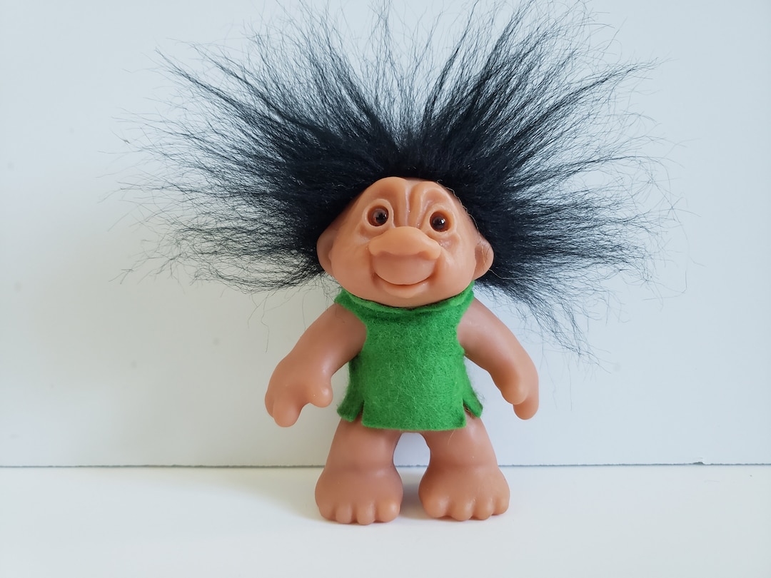 Vintage TH Dam Design Troll Doll, Made in Denmark, Black Hair, Green ...