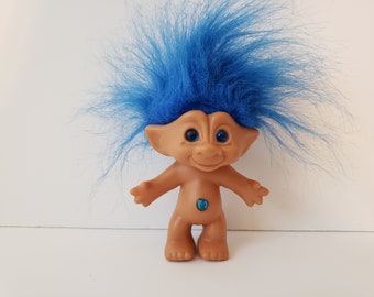 Vintage Ace Novelty Treasure Troll Doll, Purple Hair, Blue Eyes, Purple ...