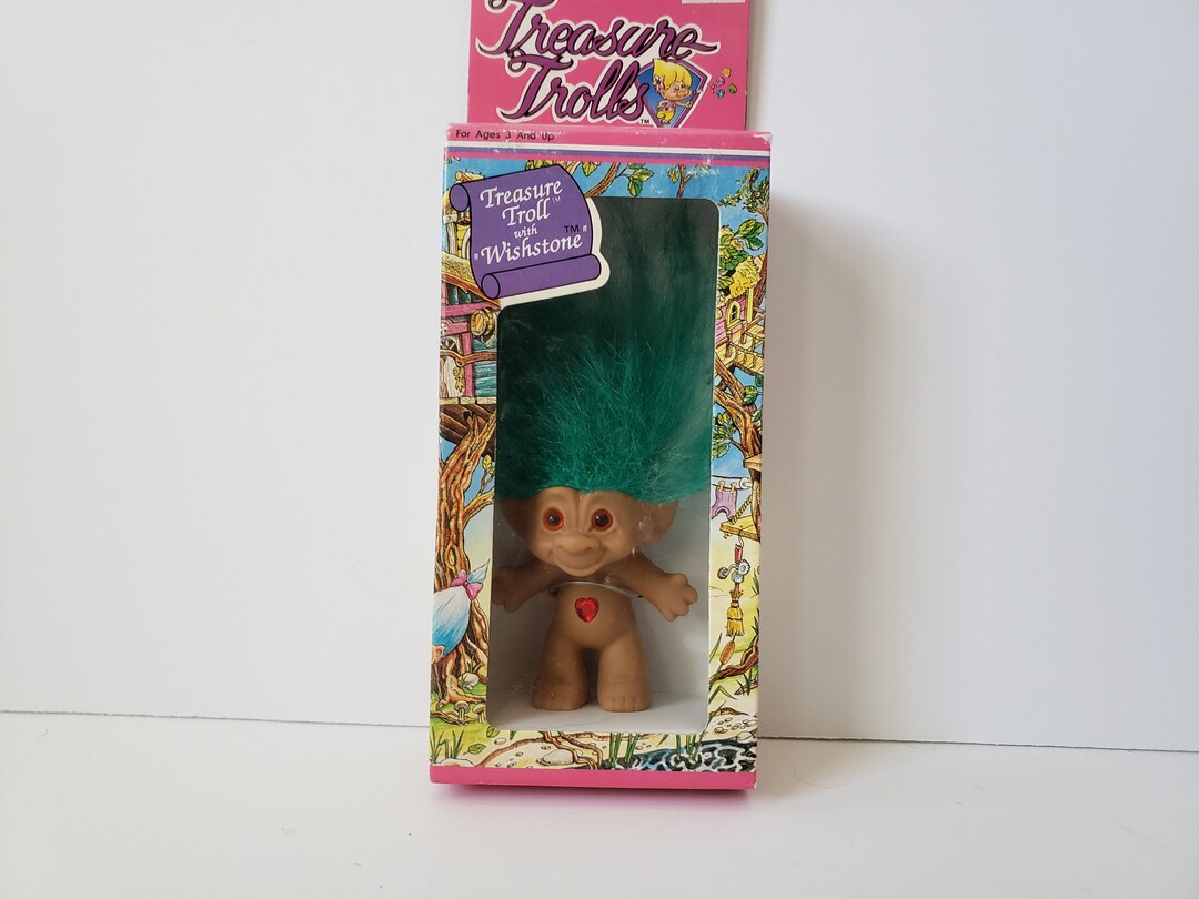 Vintage Ace Novelty Treasure Troll Doll Green Hair Red Heart - Etsy