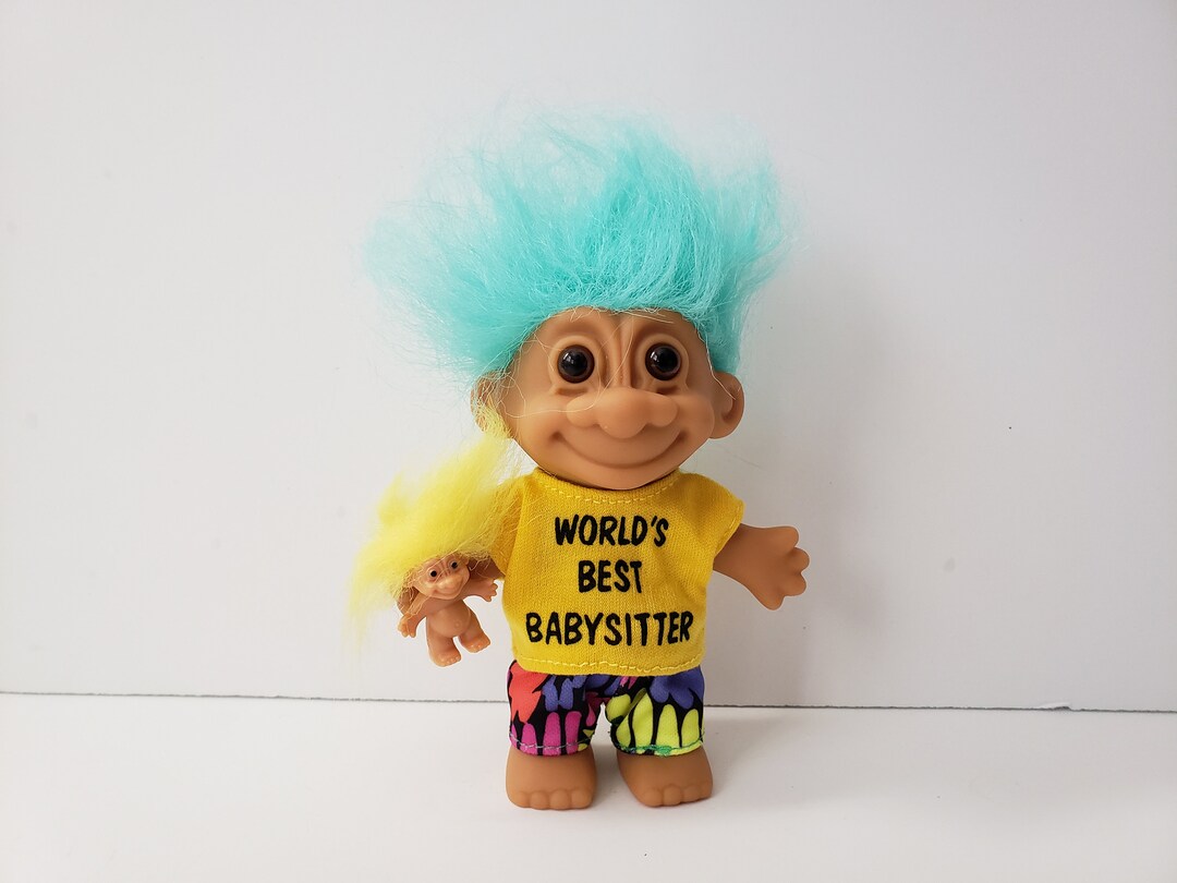 Vintage Russ Troll Doll World's Best Babysitter Teal Blue Hair Trolls 5 ...