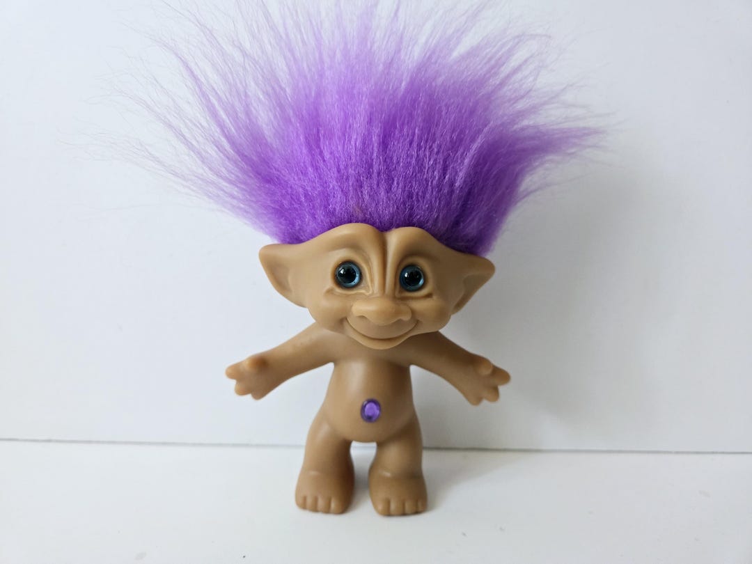 Vintage Ace Novelty Treasure Troll Doll, Purple Hair, Blue Eyes, Purple ...