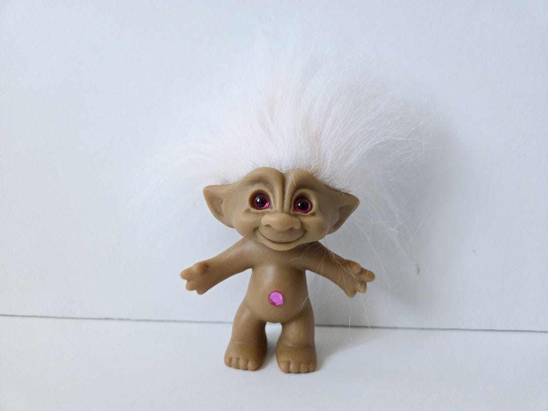 Vintage Ace Novelty Treasure Troll Doll, Pink Hair, Pink Circle Jewel ...