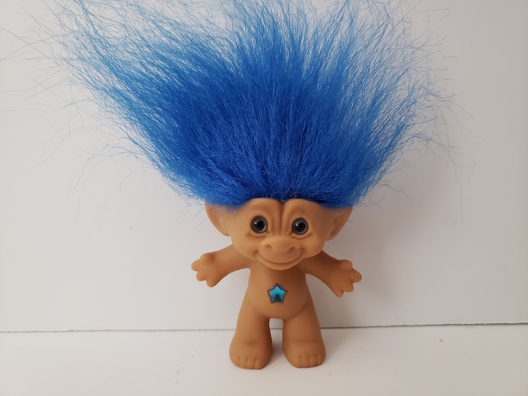 Vintage Treasure Troll Doll, Blue Hair, Blue Star Jewel, Blue Eyes, 3 ...