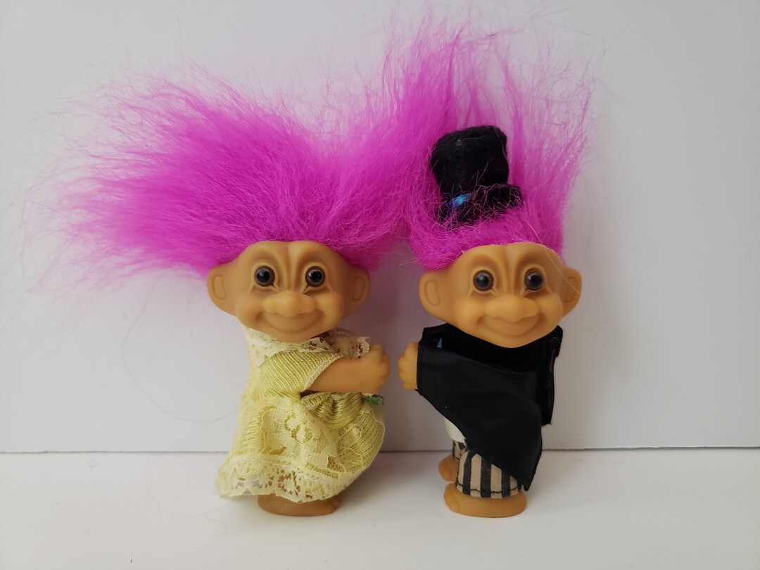 Vintage Russ Troll Dolls Bride and Groom Wedding Trolls, Purple Hair ...