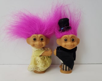 Vintage Russ Troll Dolls, Bride and Groom, Wedding Trolls, Pink Hair ...