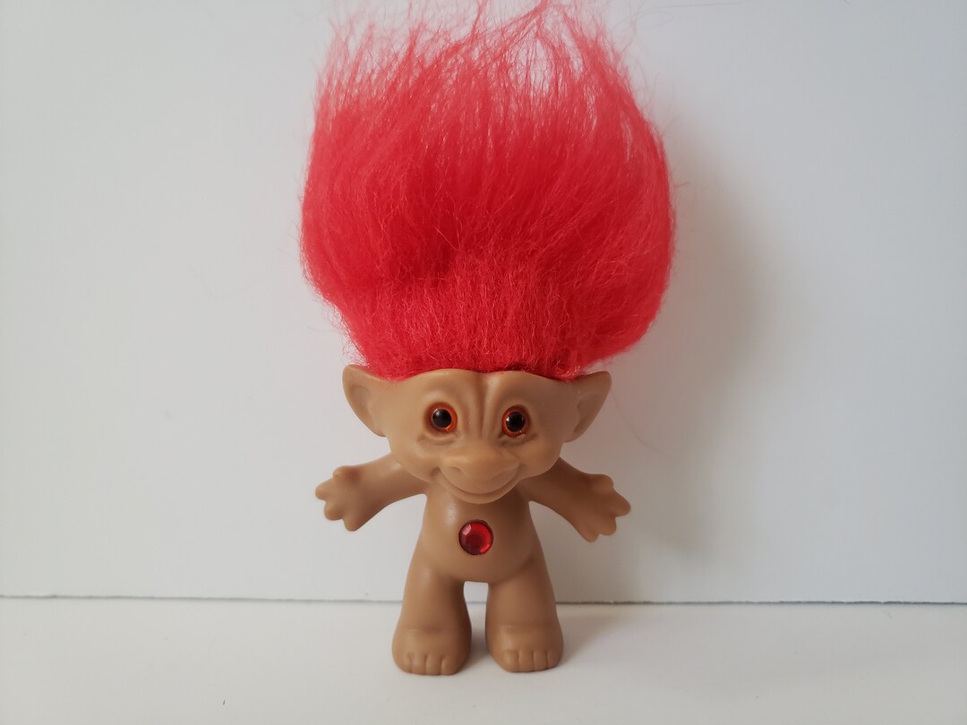 Vintage Ace Novelty Treasure Troll Doll, Red Hair, Orange Eyes, Red ...