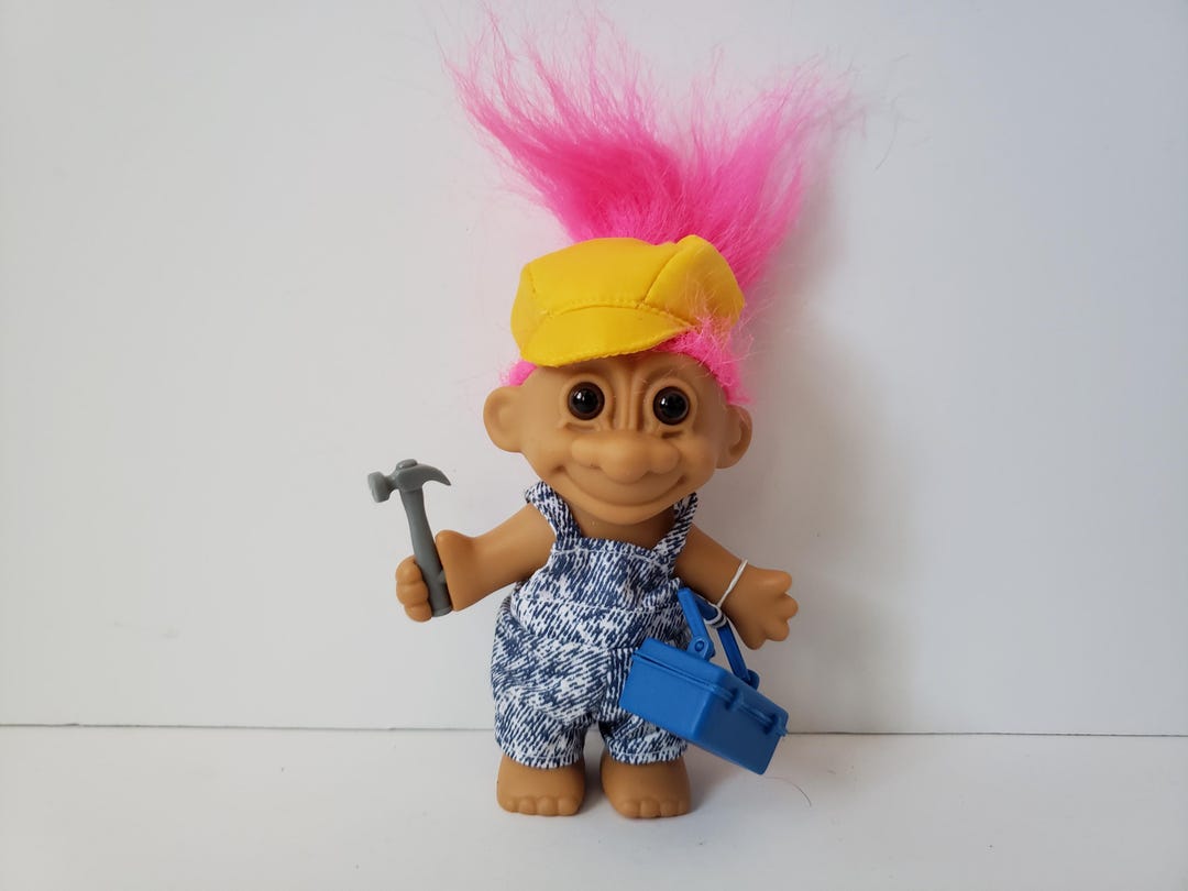 Vintage Russ Troll Doll Mr Fix It Handyman Carpenter Pink Hair Trolls 5 ...