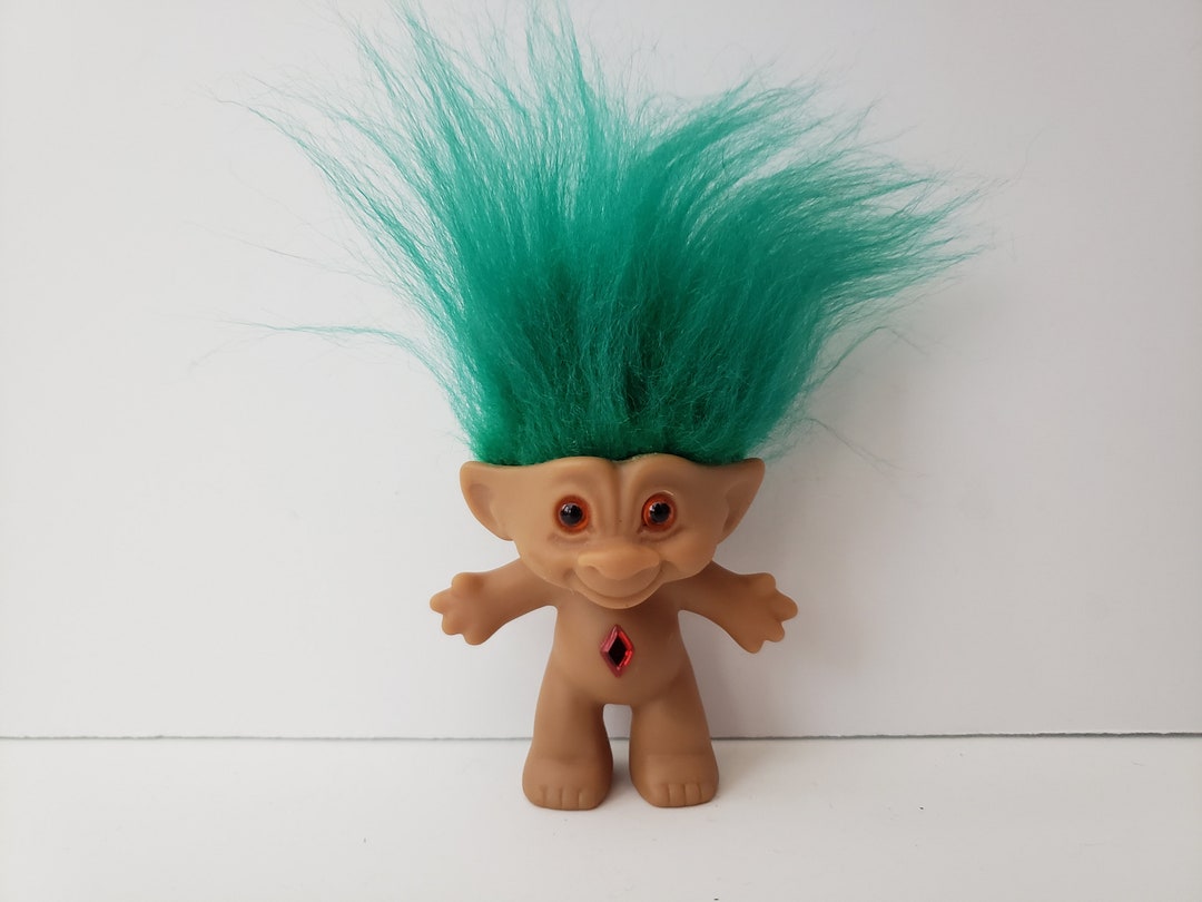 Vintage Ace Novelty Treasure Troll Doll, Green Hair, Red Diamond Jewel ...