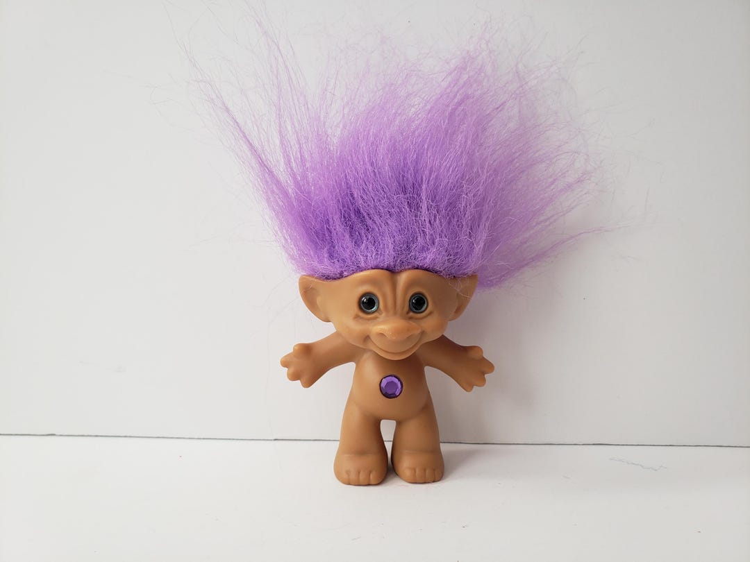 Vintage Ace Novelty Treasure Troll Doll, Purple Hair, Purple Circle ...