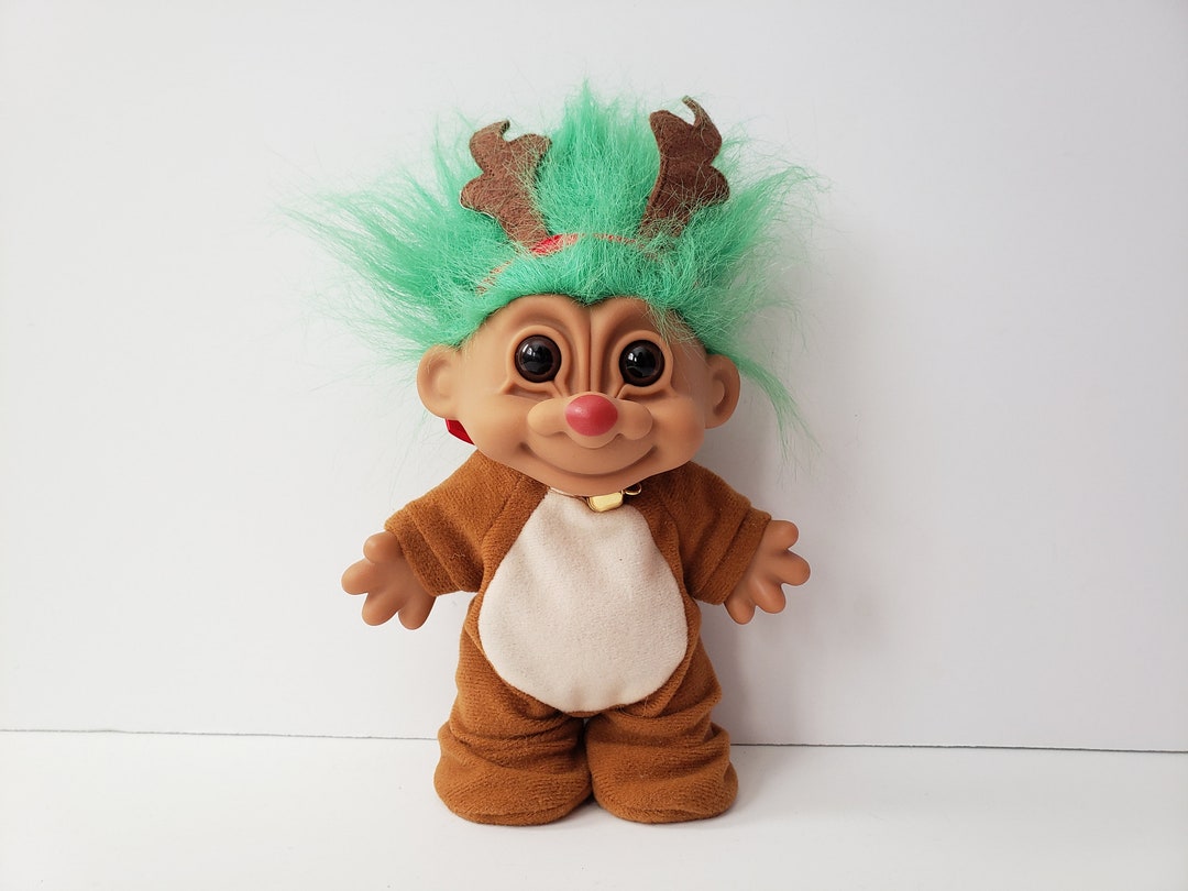 Vintage Russ Troll Doll Christmas Reindeer Rudolph Green Hair, Large 8 ...