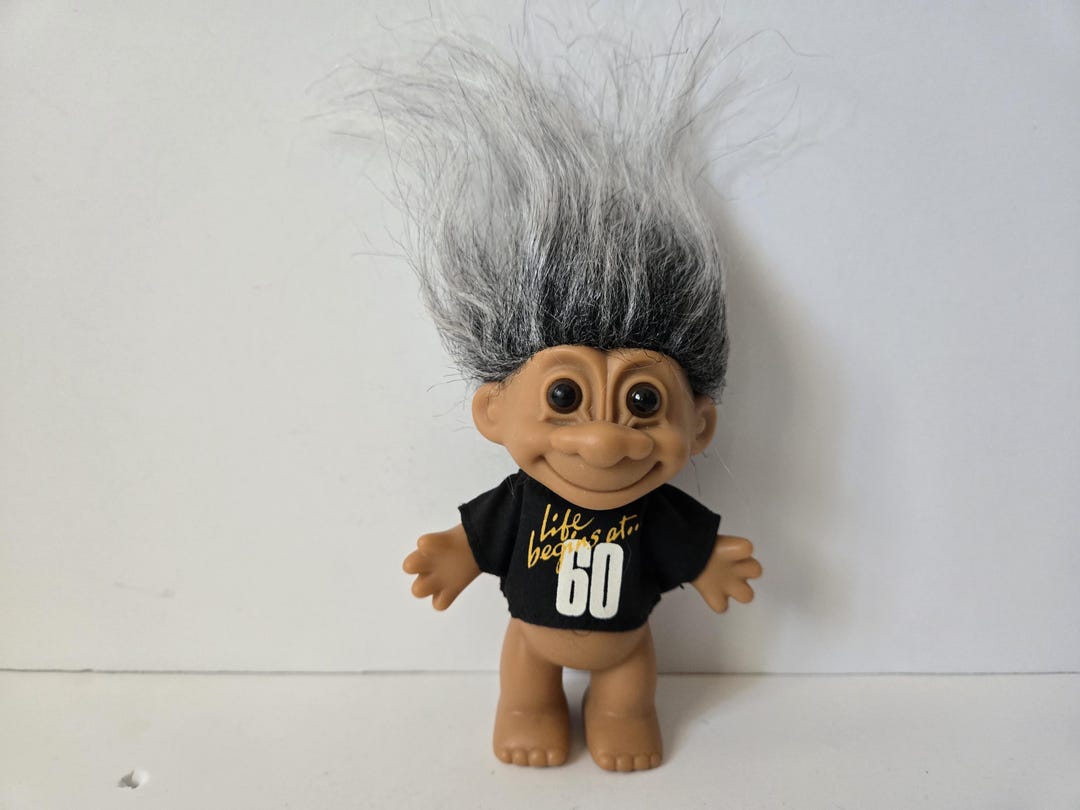 Vintage Russ Troll Doll, Over the Hill, Gray Hair, 5" Trolls, Old Troll ...