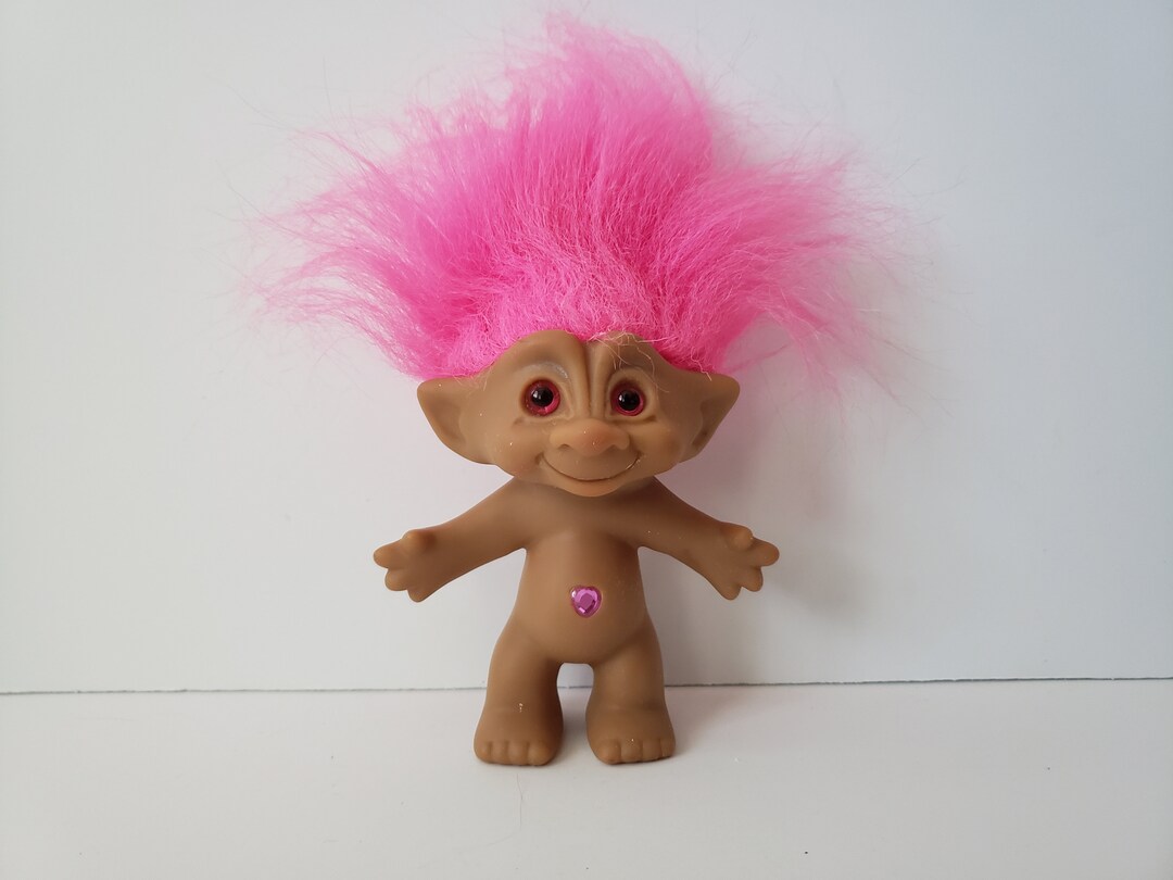 Vintage Ace Novelty Treasure Troll Doll, Custom Troll, Pink Hair, Pink ...