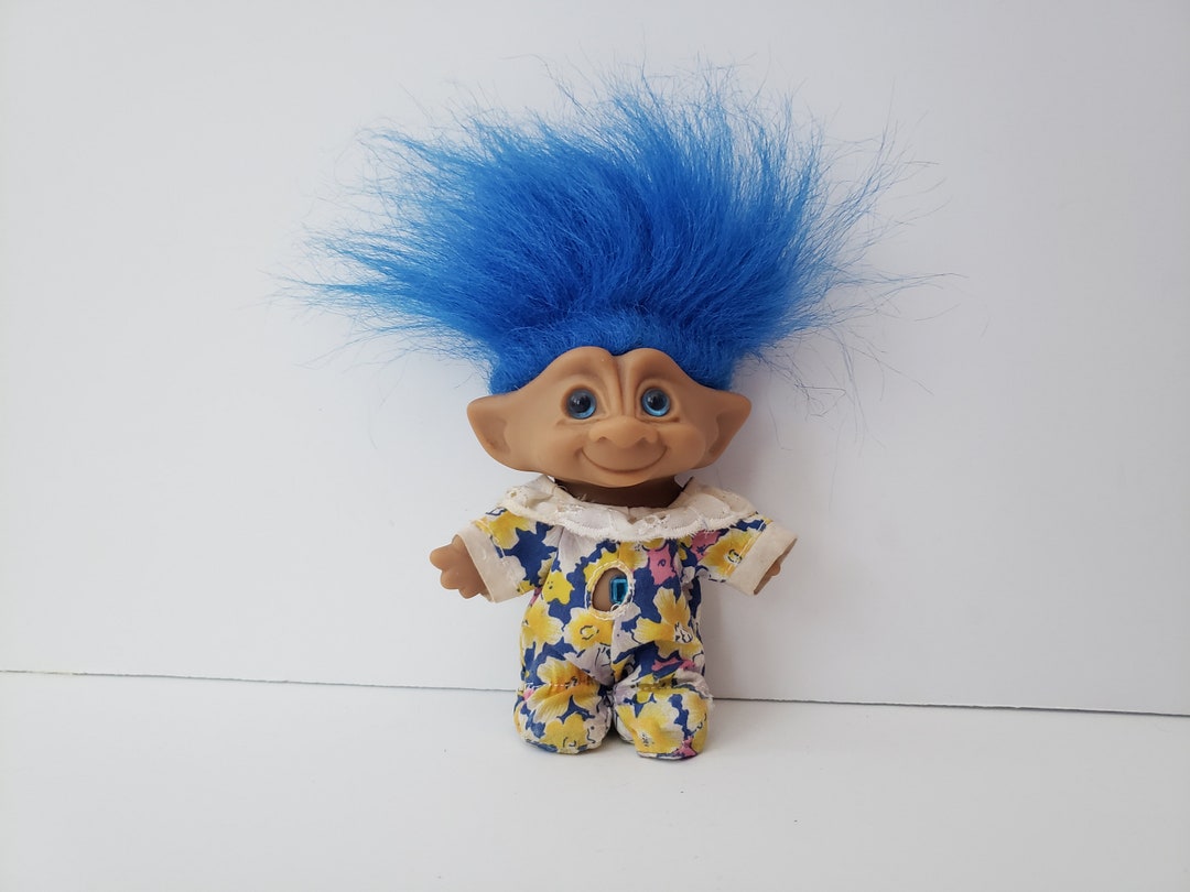 Vintage Ace Novelty Treasure Troll Doll, Blue Hair, Blue Eyes, Blue ...