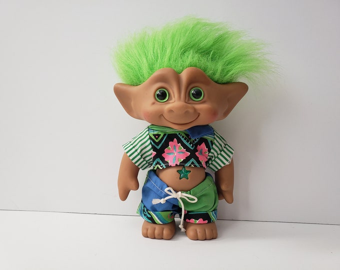 Vintage Ace Novelty Treasure Troll Doll, Green Hair, Green Star Jewel ...