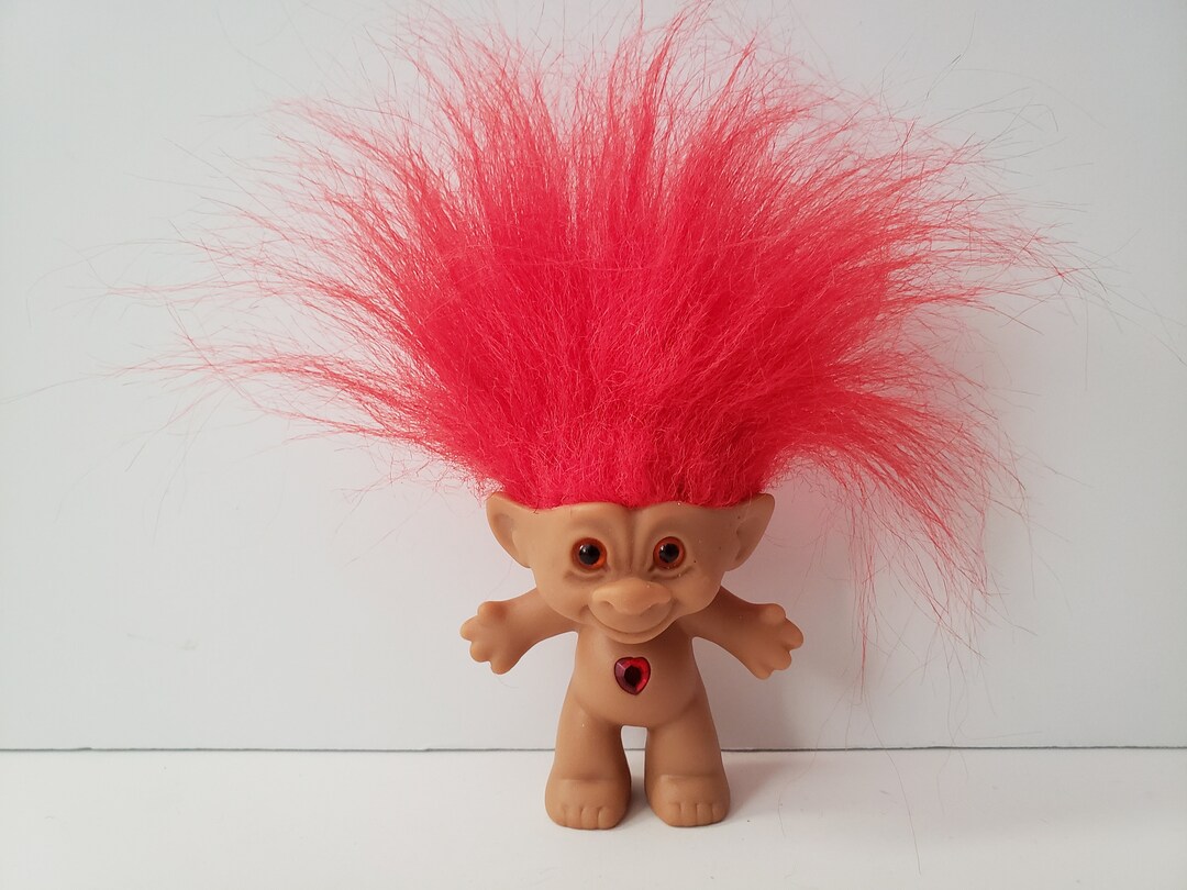 Vintage Ace Novelty Treasure Troll Doll Orange Eyes Red Hair Red Heart ...
