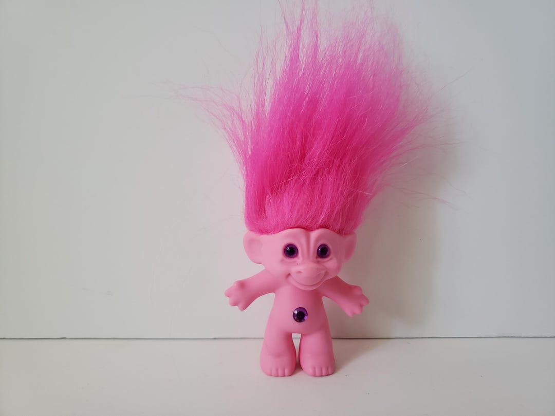 Vintage Ace Novelty Treasure Troll Doll, Pink Body, Pink Hair, Purple ...