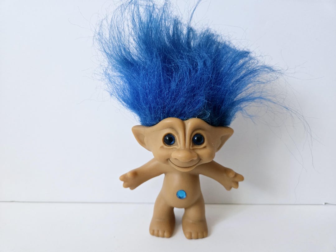 Vintage Ace Novelty Treasure Troll Doll, Blue Hair, Blue Circle Jewel ...