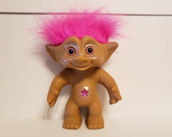 Vintage Ace Novelty Treasure Troll Doll Pink Hair Red Star | Etsy