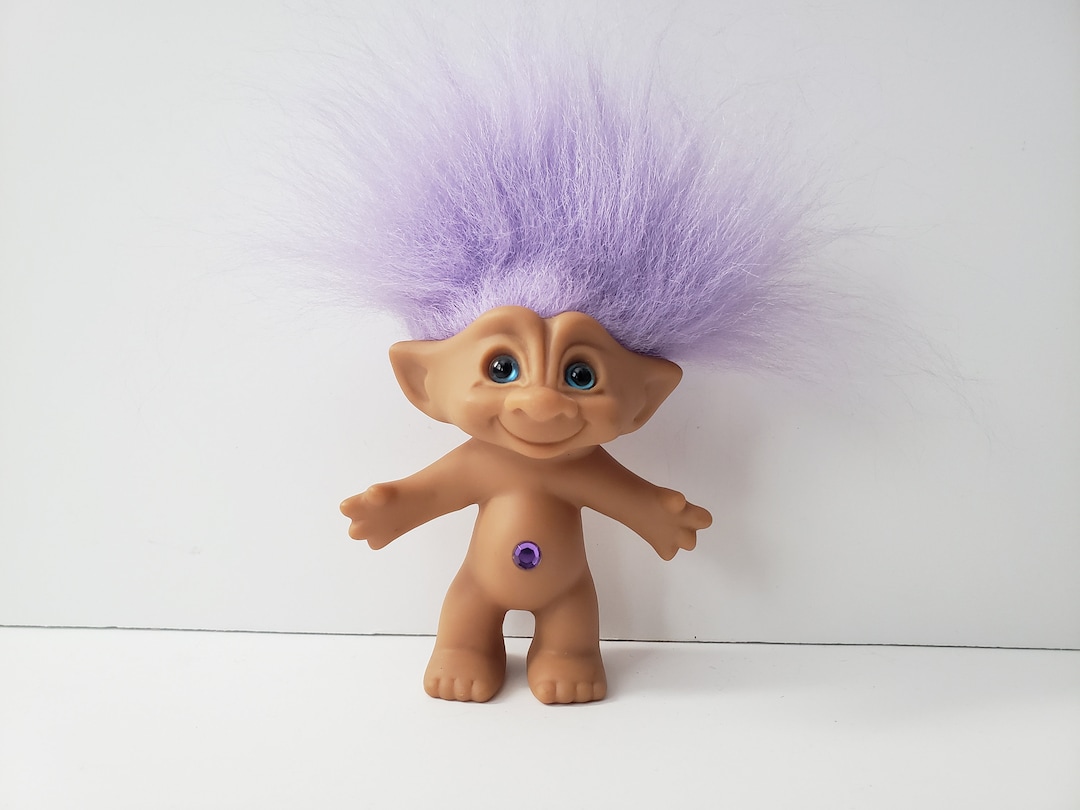 Vintage Ace Novelty Treasure Troll Doll, Purple Hair, Purple Circle ...