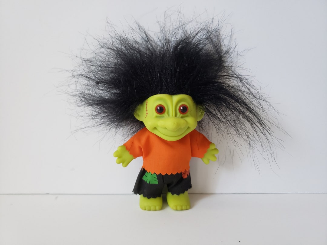 Vintage Russ Halloween Troll Doll, Green Skin, Black Hair, Trolls 5 ...