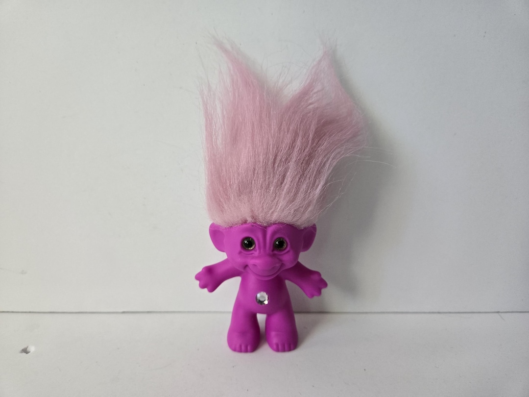 Vintage Treasure Troll Doll, Pink Body, Pink Hair, Pink Circle Jewel, 3 ...