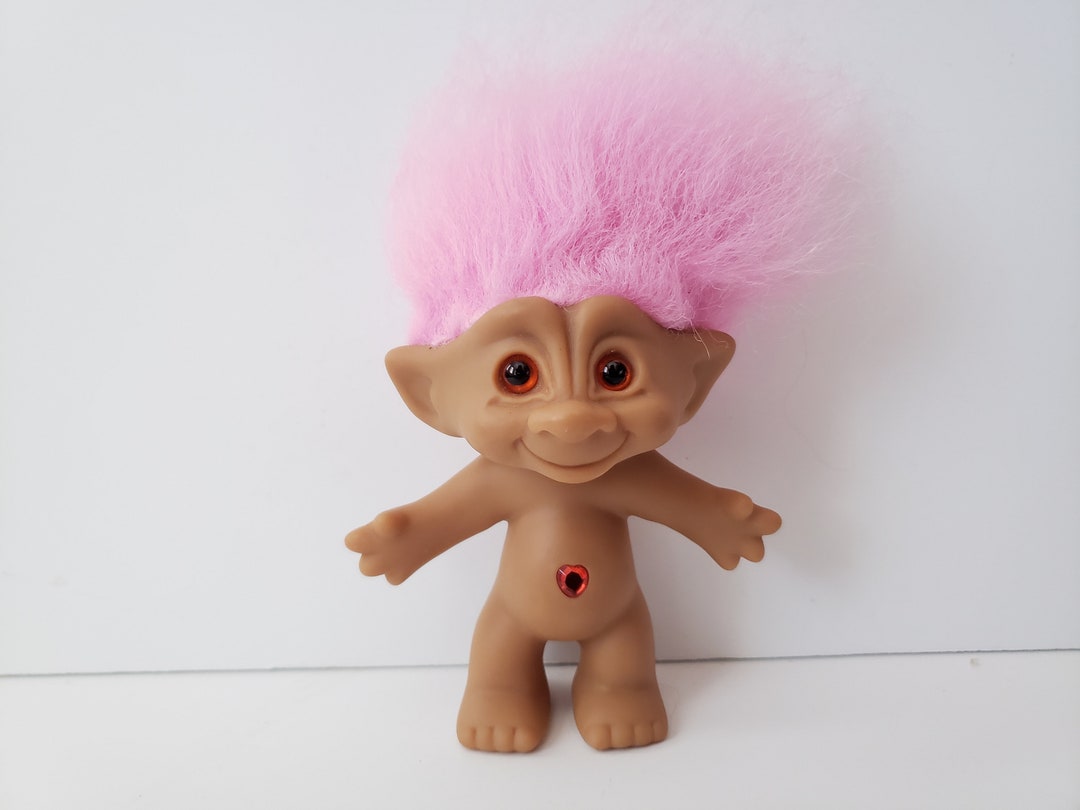 Vintage Ace Novelty Treasure Troll Doll, Pink Hair, Red Heart Jewel ...
