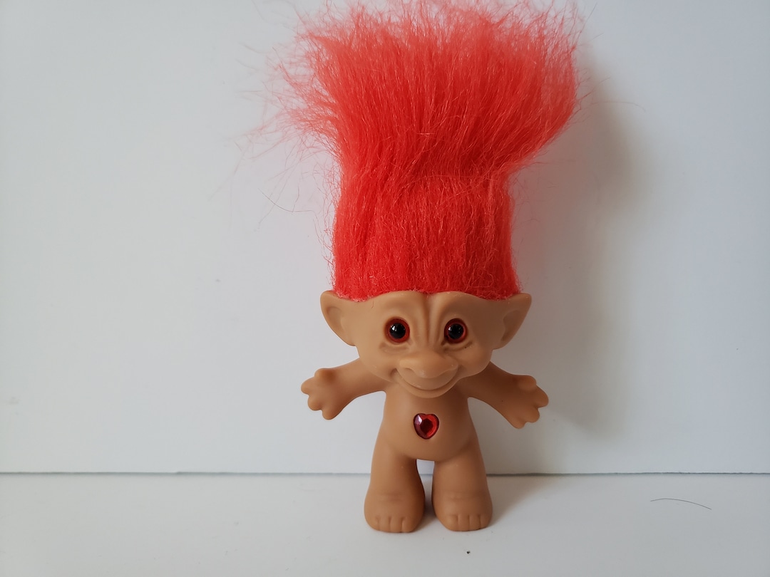 Vintage Ace Novelty Treasure Troll Doll, Red Hair, Red Heart Jewel ...